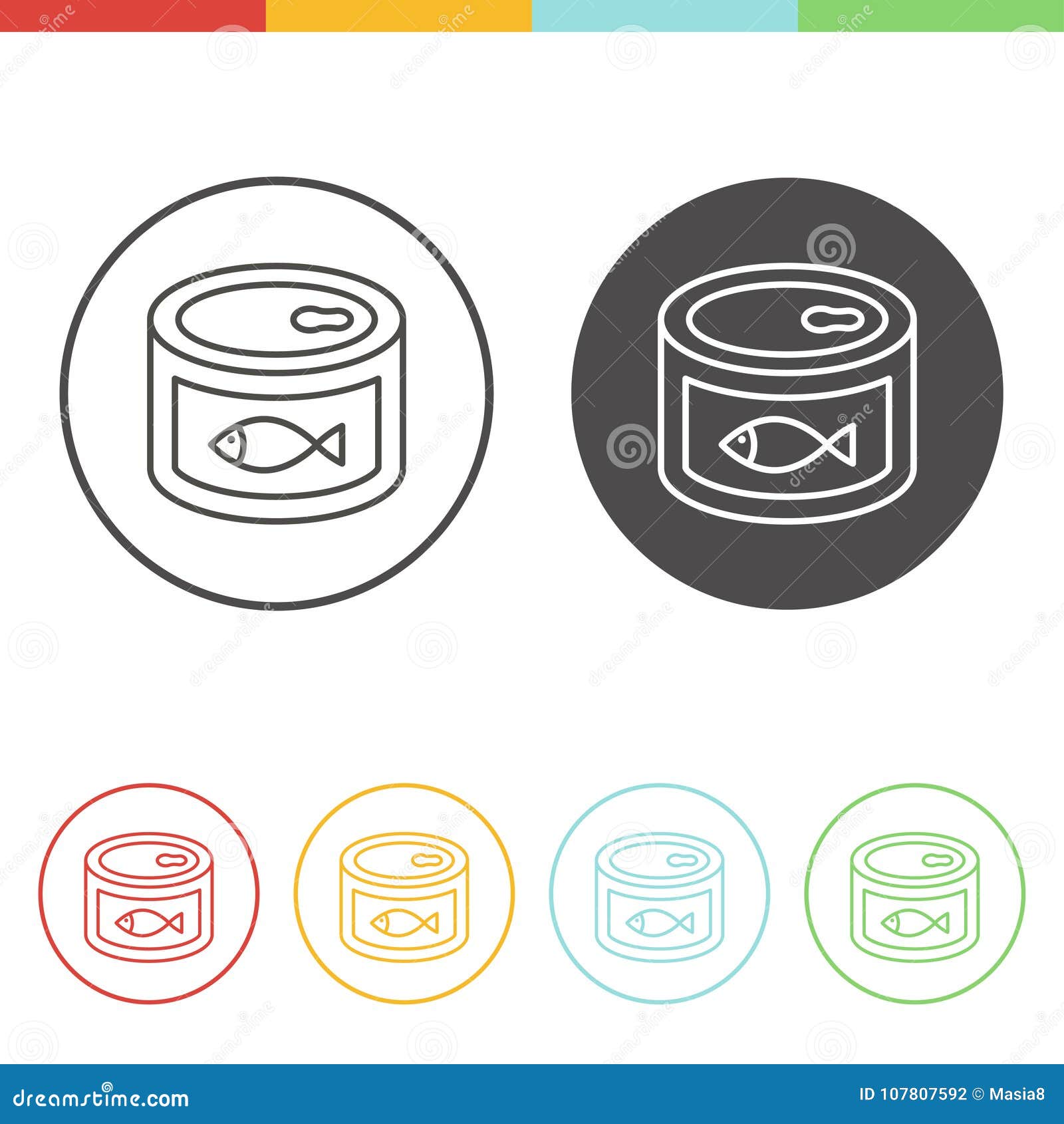 Canned Fish Icons in Thin Line Style Stock Illustration - Illustration ...