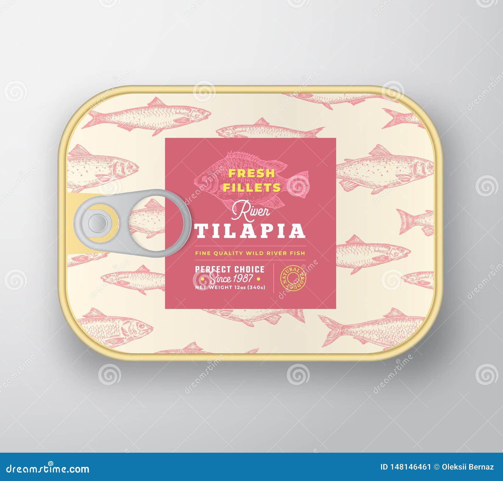 Canned Fish Label Template. Abstract Vector Aluminium Container with ...