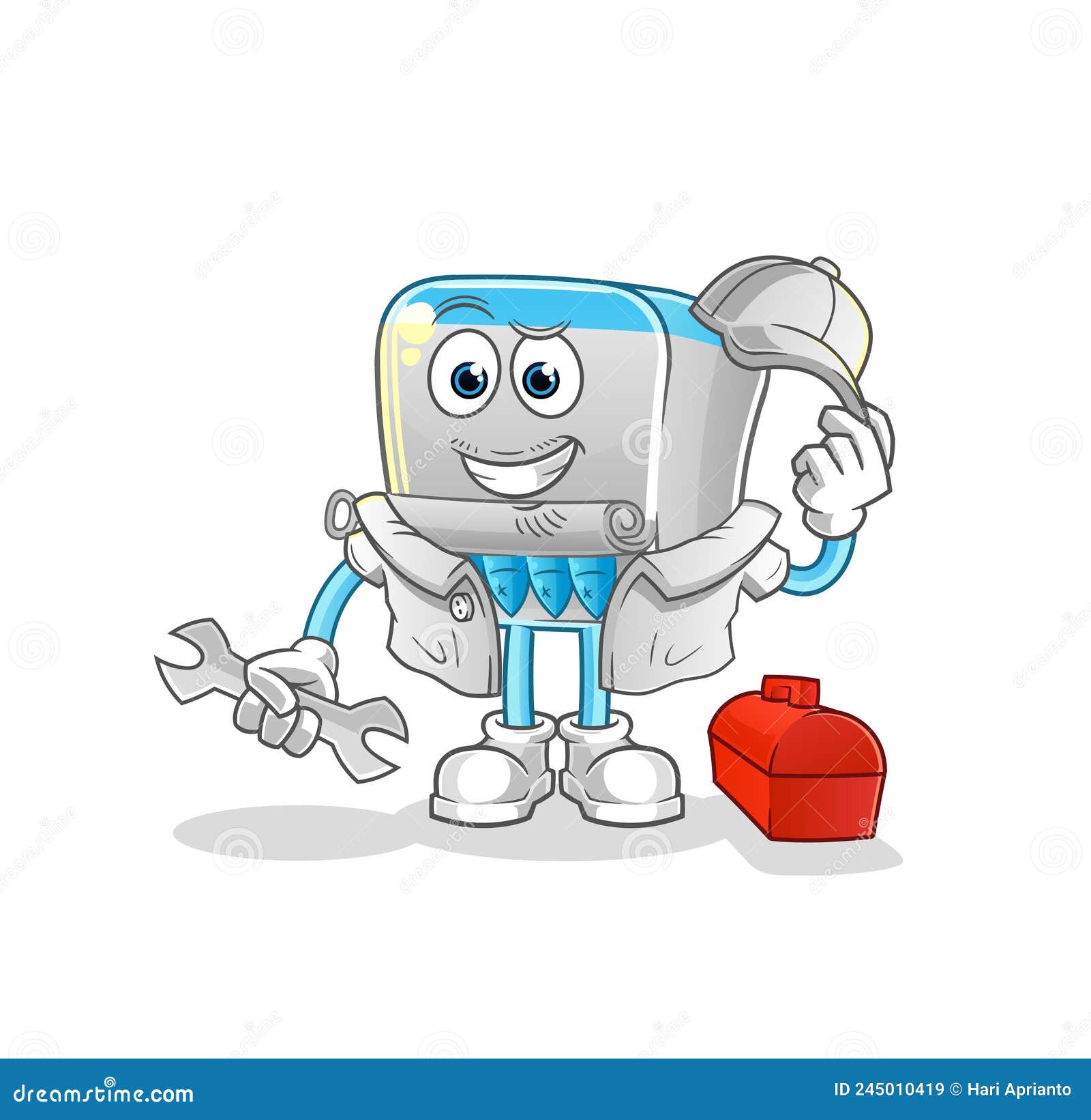 Canned Fish Mechanic Cartoon. Cartoon Mascot Vector Stock Illustration ...