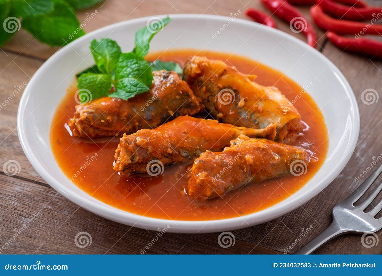 Canned Fish in Tomato Sauce on Plate Stock Image - Image of healthy ...