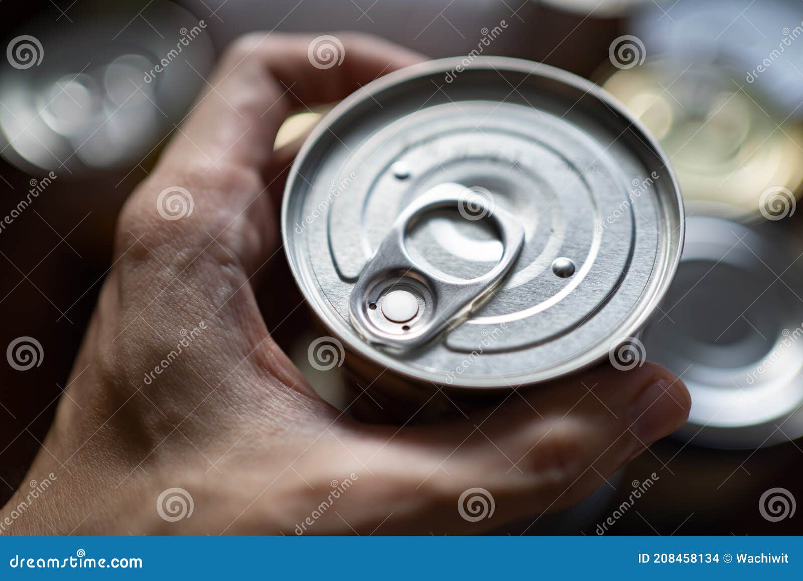 Canned food in a hand stock photo. Image of grocery - 208458134