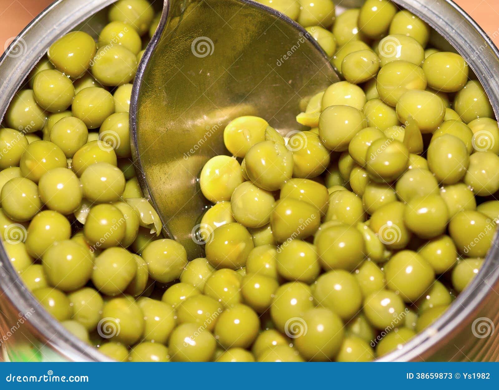 Canned Peas in Spoon and Open Tin Can Stock Image - Image of vitamin ...