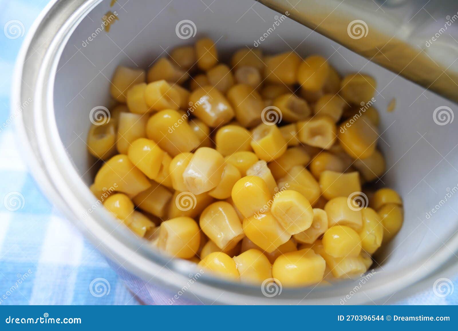 Canned Sweet Corn Close Up . Stock Photo - Image of food, shiny: 270396544