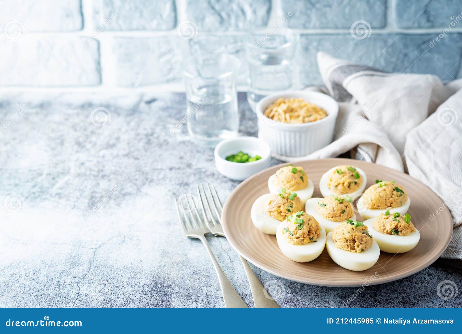 Canned Tuna Deviled Eggs with Scallion Stock Image - Image of green ...