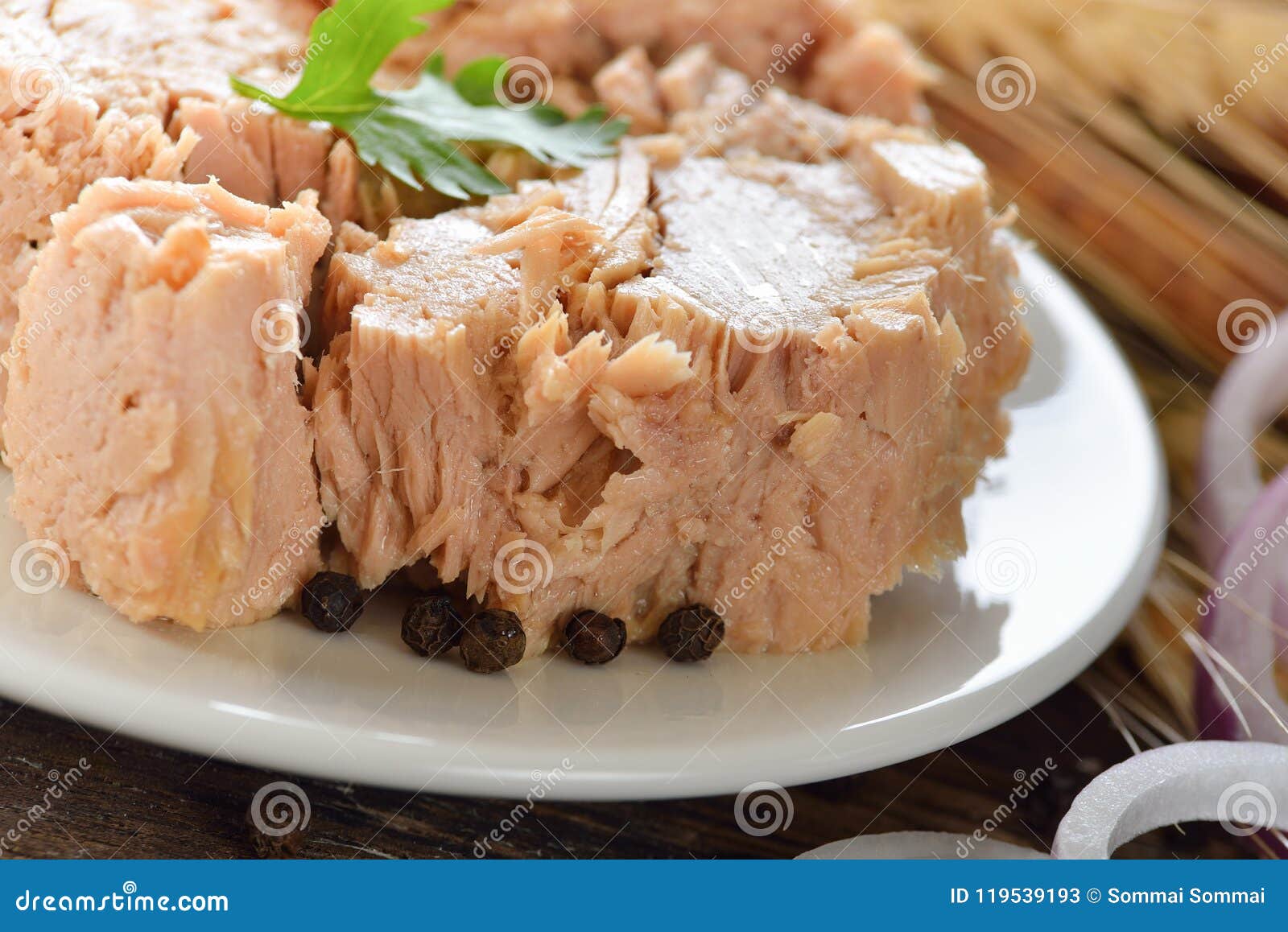 Canned Tuna Fish in White Plate Stock Image - Image of seafood, dinner ...