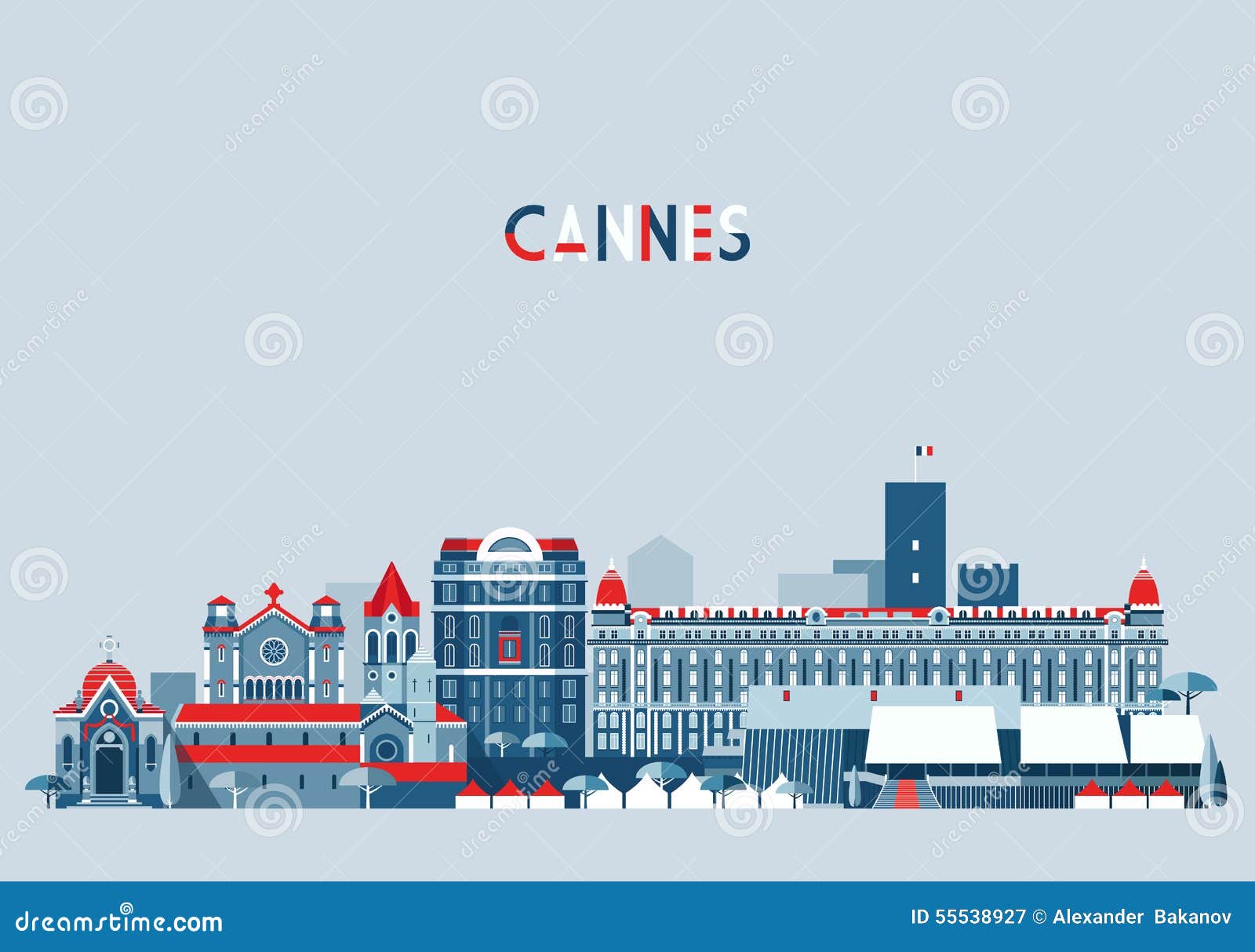 Cannes France City Skyline Vector Background Flat Stock Vector