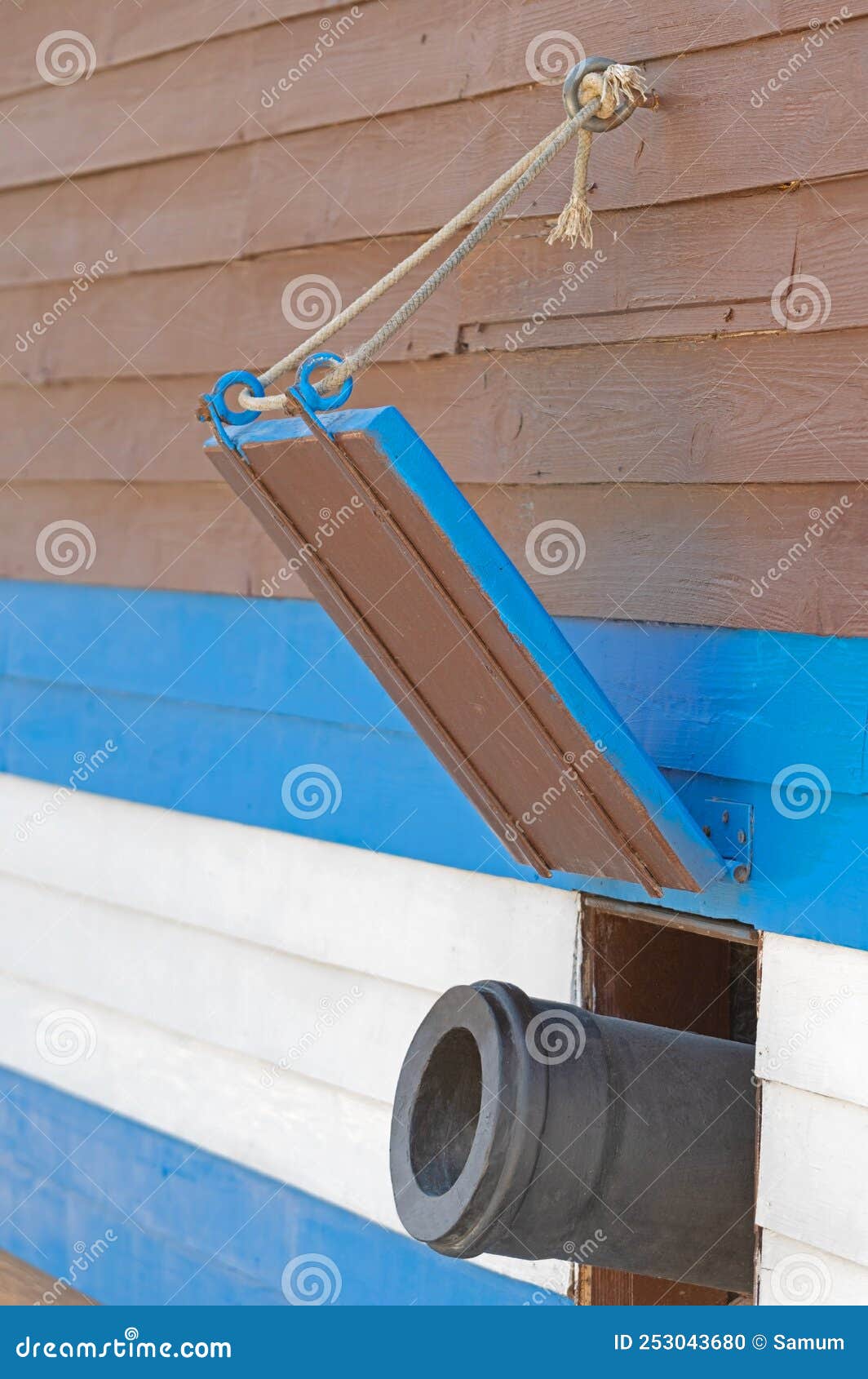 Cannon Windows on Model of Old Galleon Stock Photo - Image of berthed ...