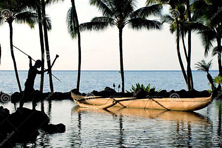 Canoe & Palm Trees at the Ocean Stock Image - Image of boat, hawaii ...