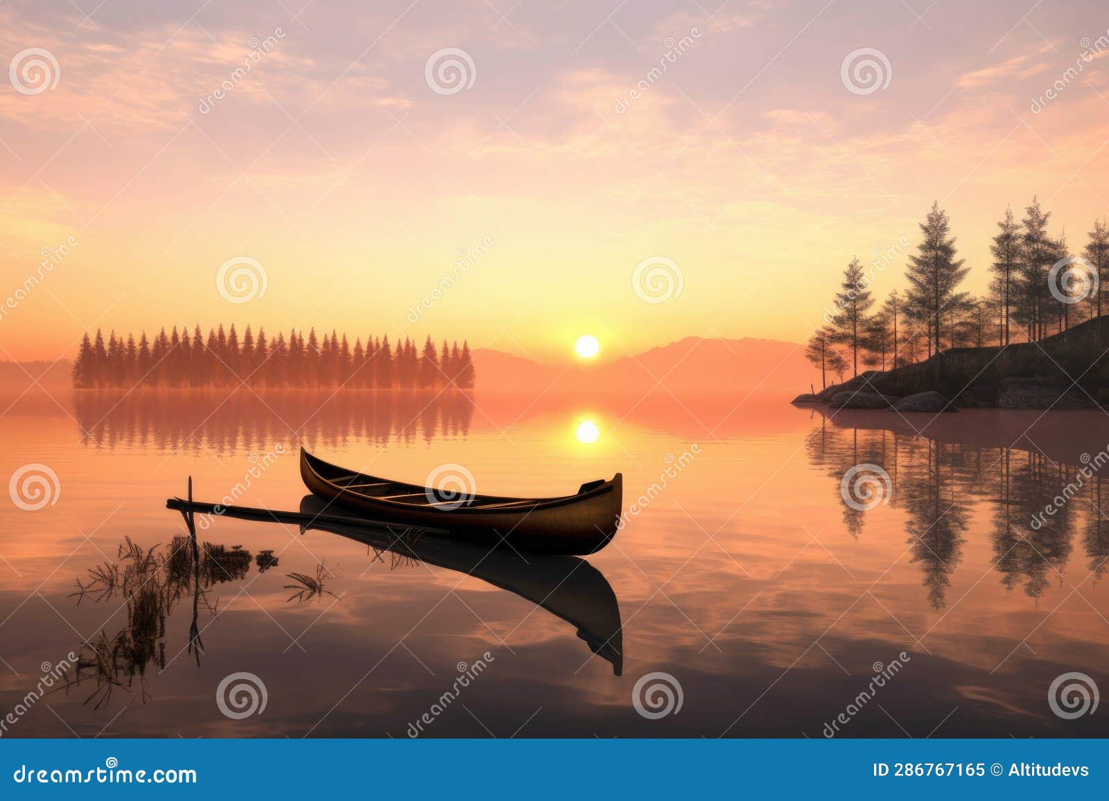 Canoe Resting on a Calm Lakeshore at Sunset Stock Image - Image of ...