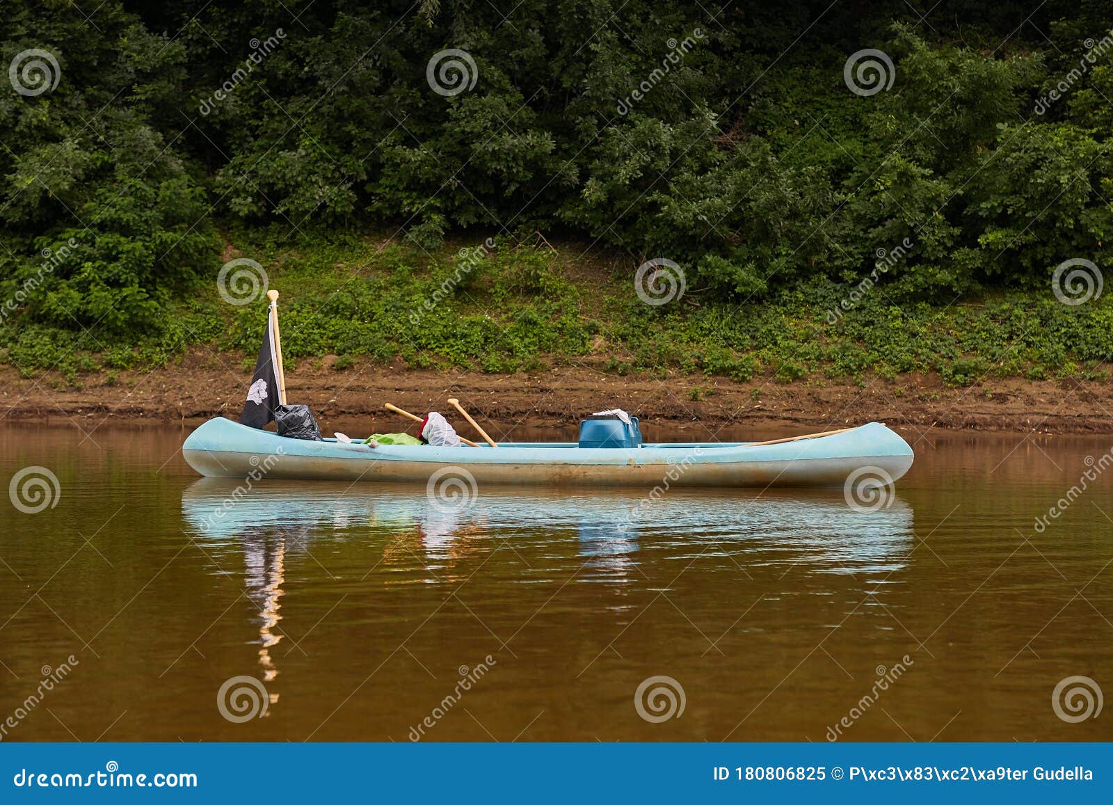Canoe on the river stock image. Image of pack, loaded - 180806825