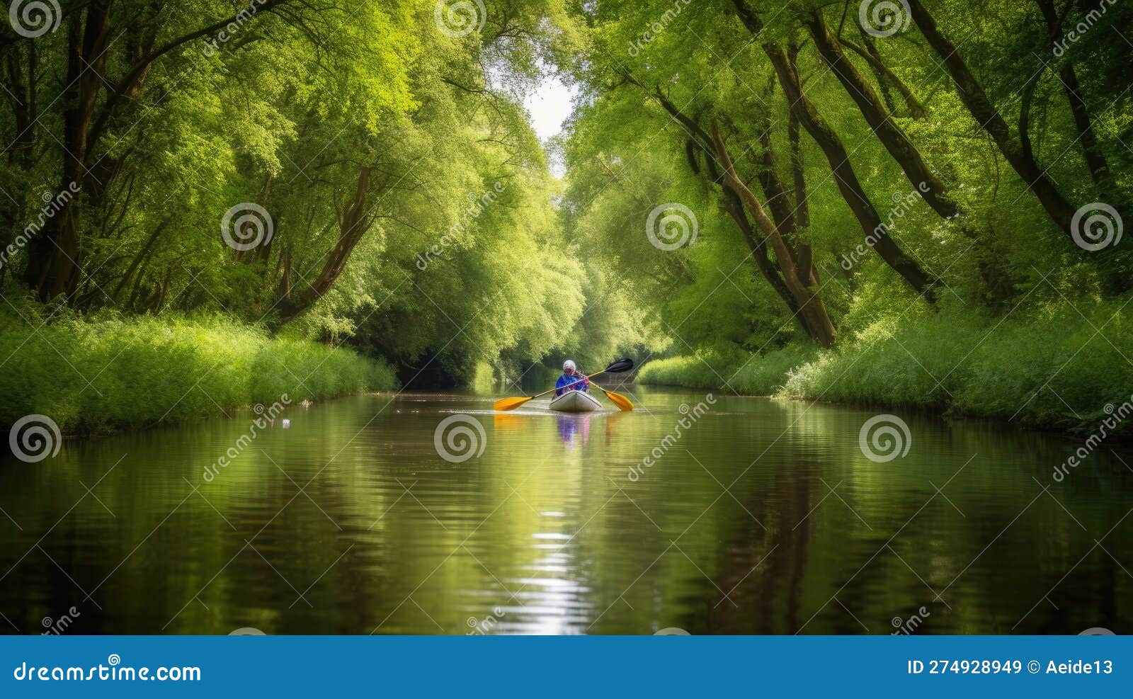 Canoe on Spring Babbling Brook. River with a Kayak. Camping in the ...