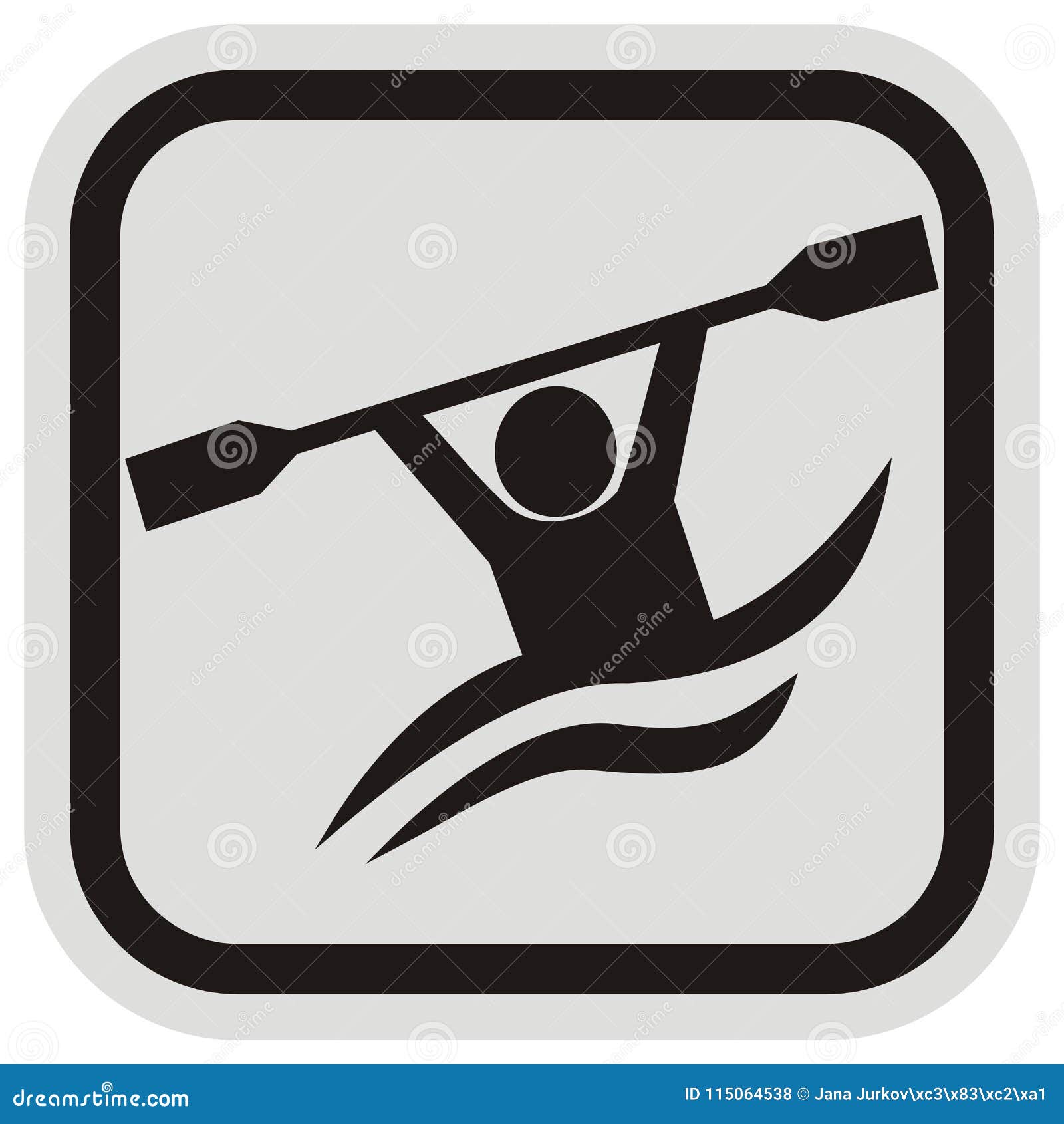 Canoeing, Figure with Paddle at Gray and Black Frame, Vector Icon Stock ...