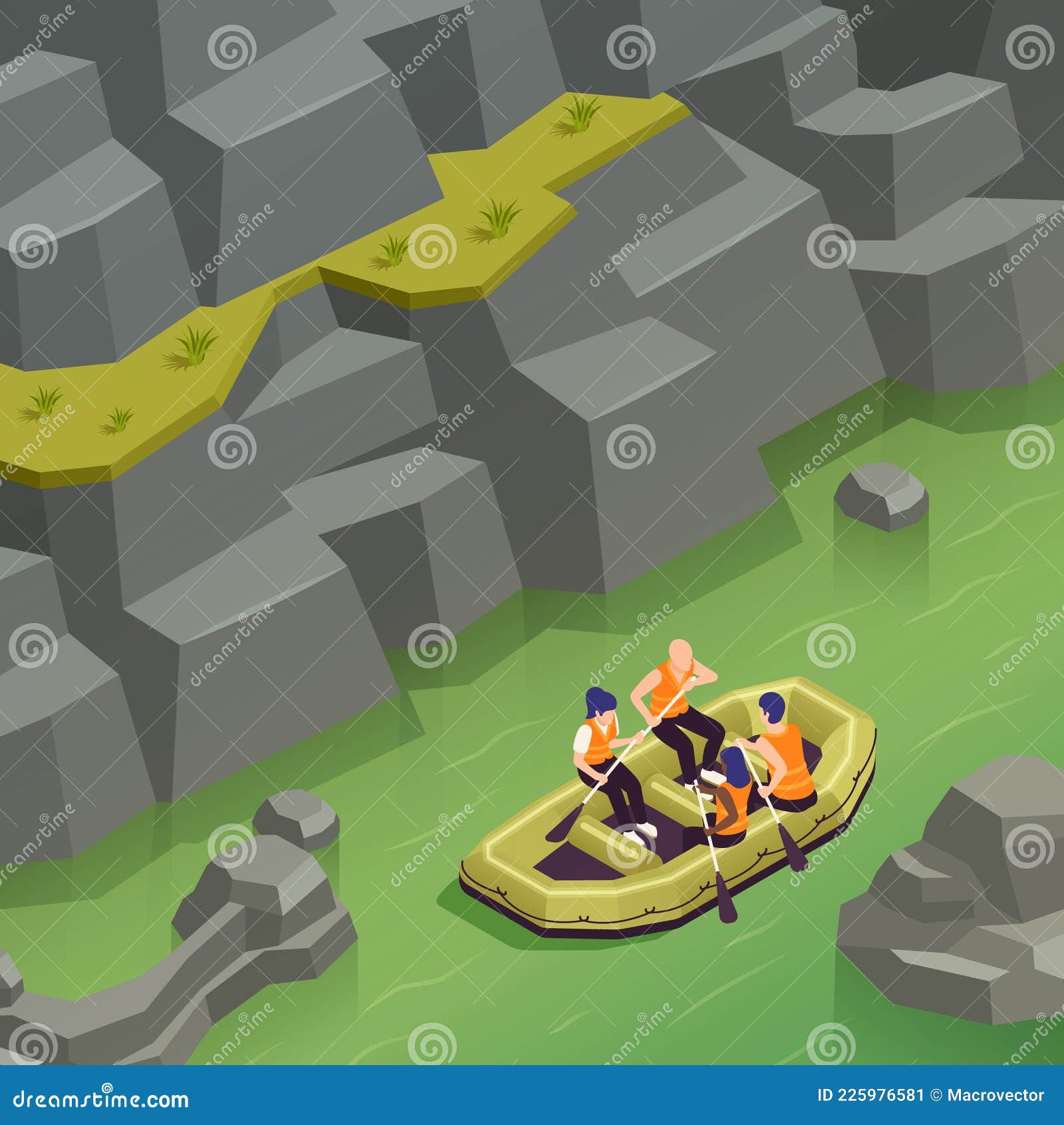Canoeing Kayaking Rafting Isometric Composition Stock Vector ...