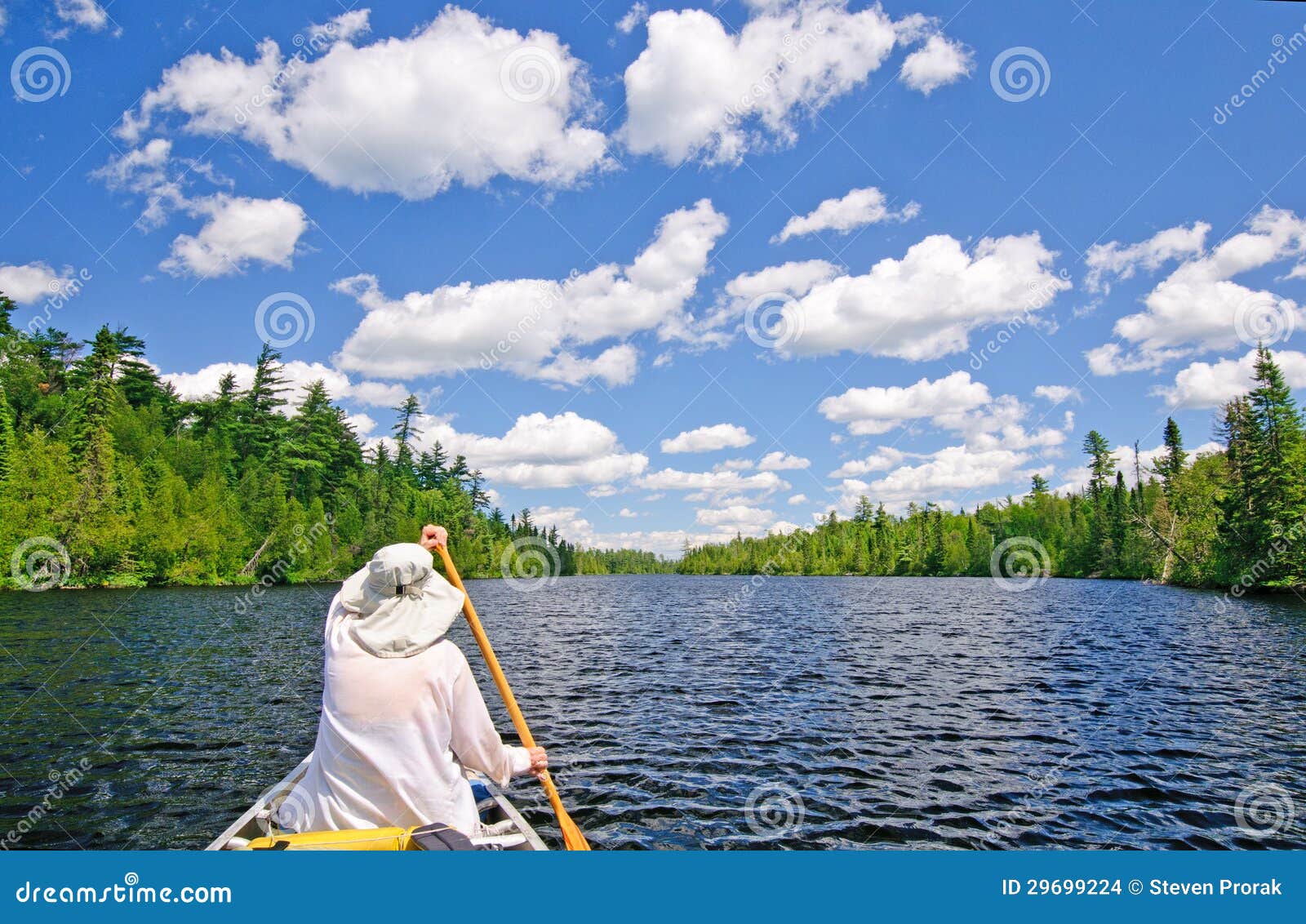Canoer on a Lake in the North Woods Stock Photo - Image of pretty ...
