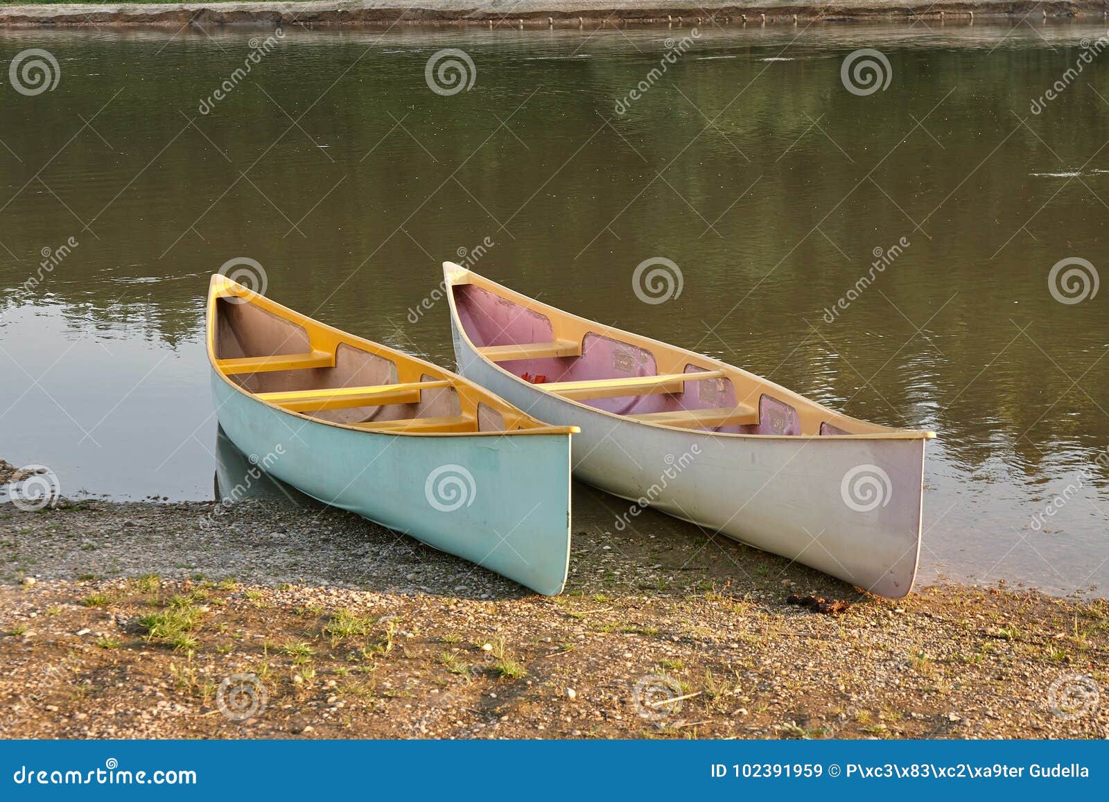 Canoes on the Riverside stock image. Image of landscape - 102391959