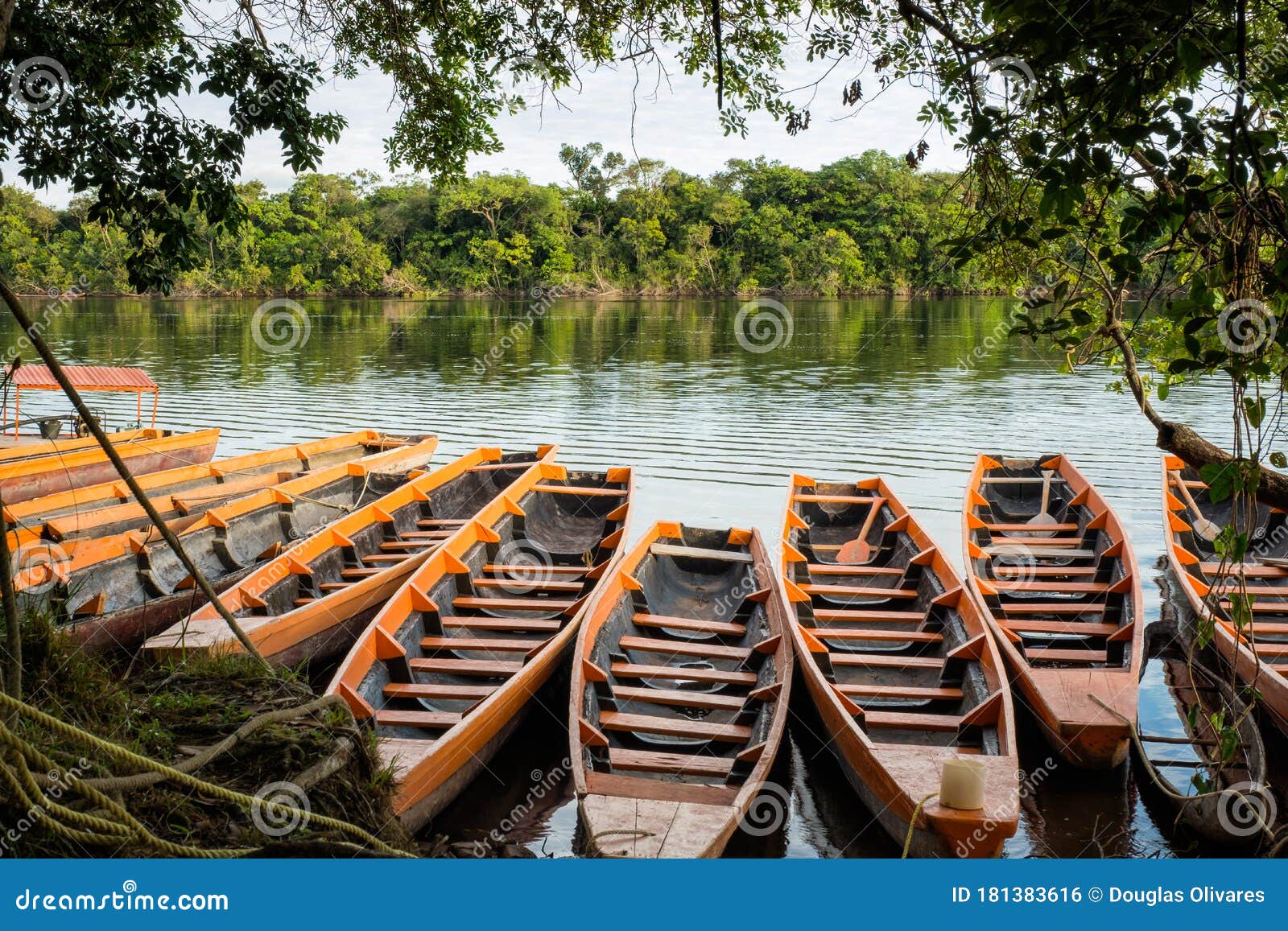 Canoes at the Shore of Canaima`s Lagoon. Stock Photo - Image of ...