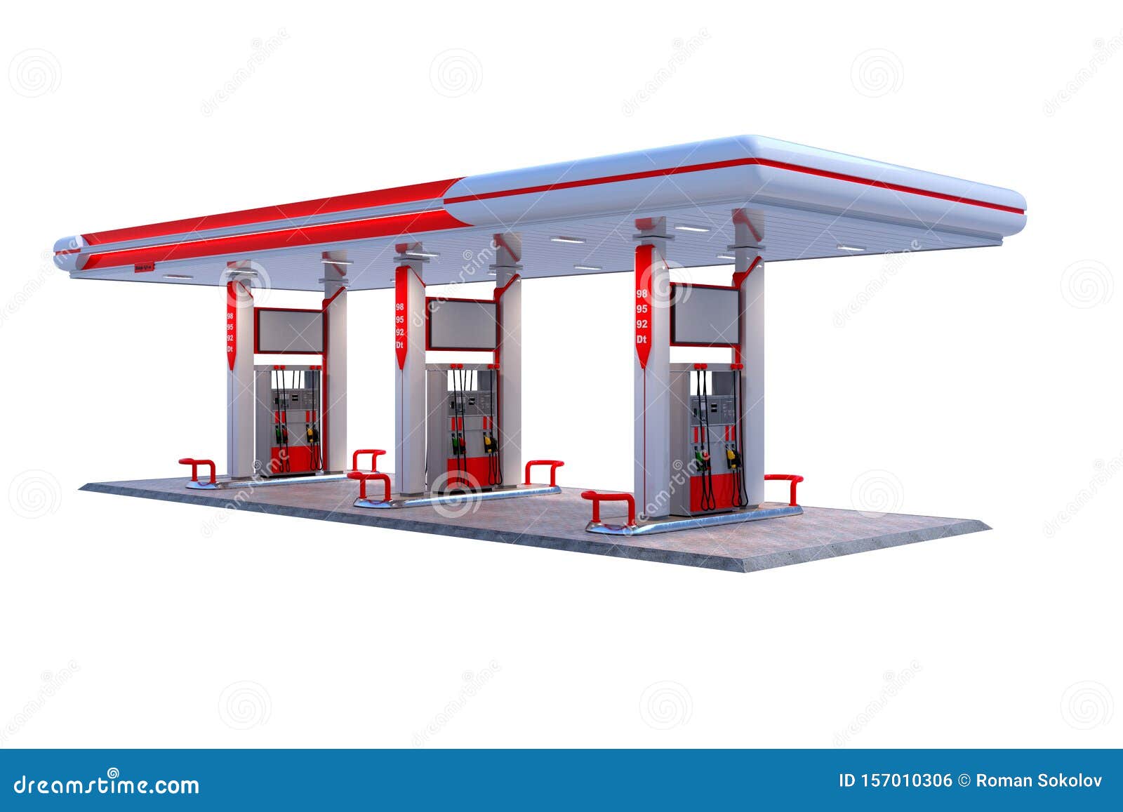 Canopy 3d Render Colored Gas Station Stock Illustration - Illustration ...