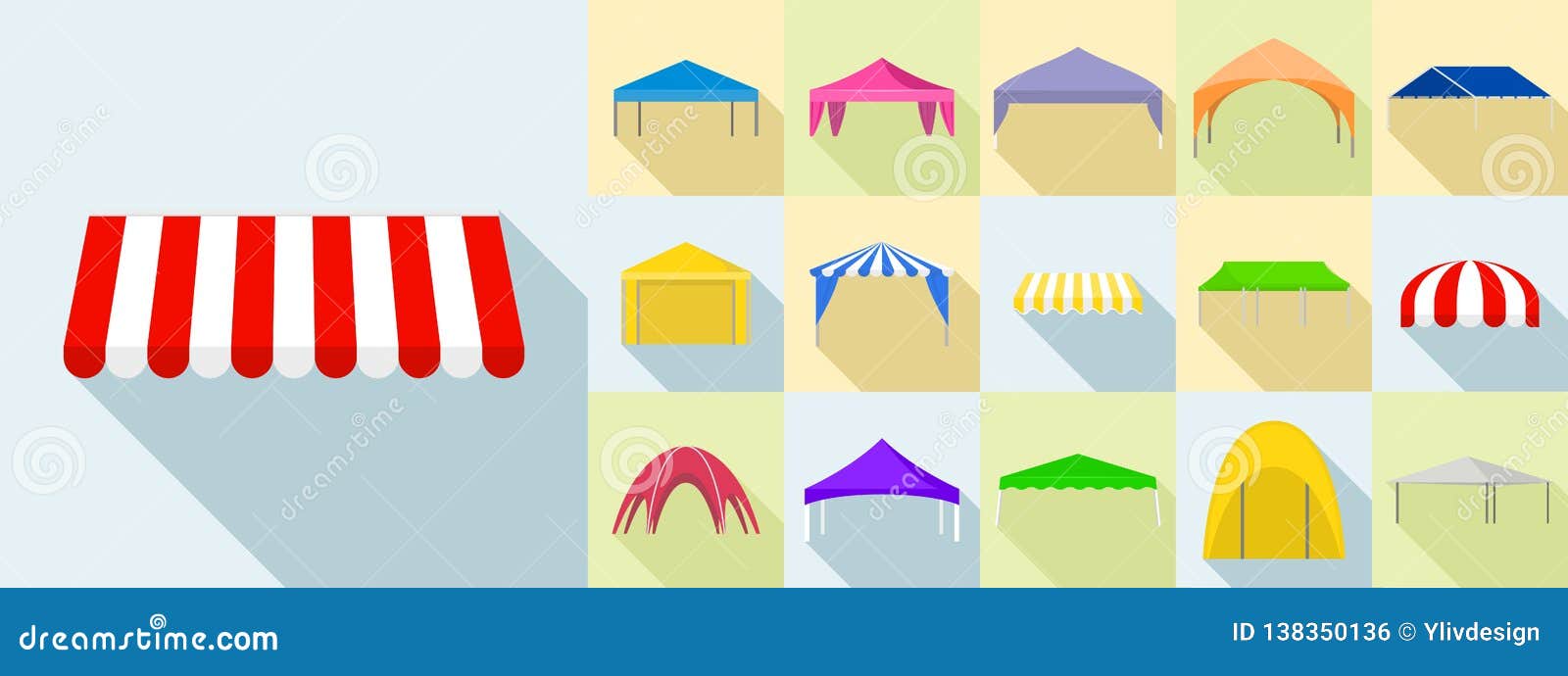 Canopy Icons Set, Flat Style Stock Vector - Illustration of market ...