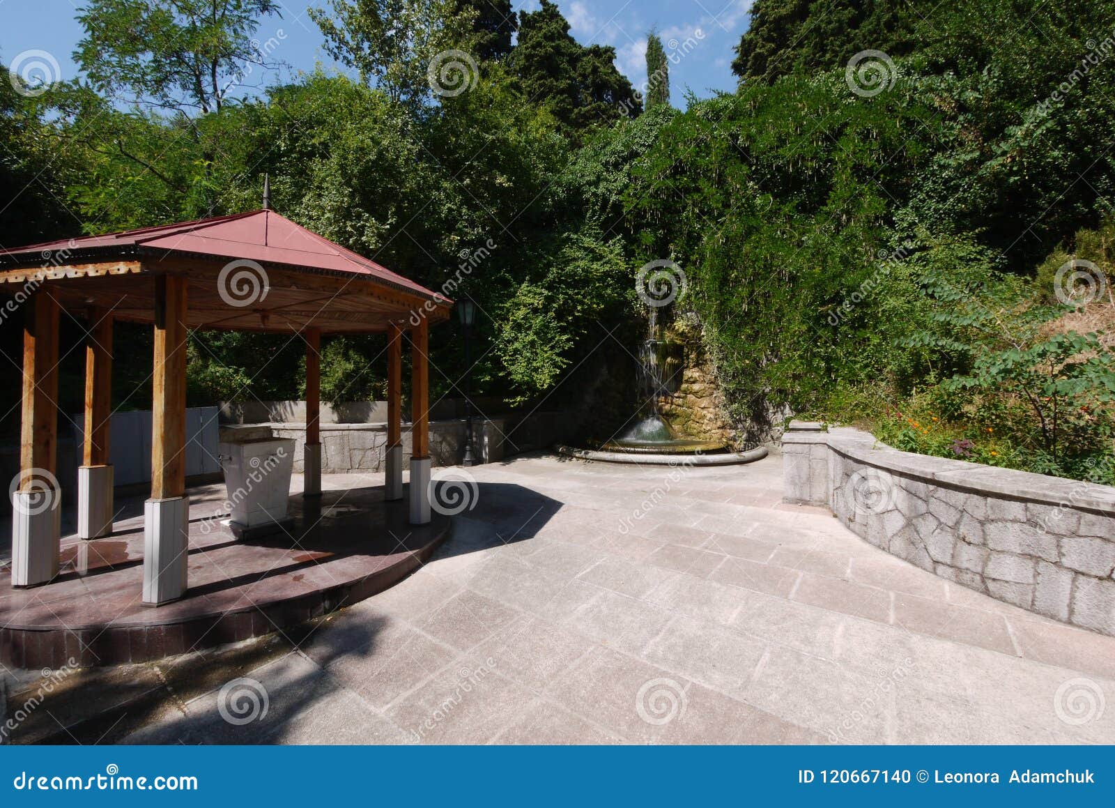 Canopy on Six Pillars and a Fountain in the Park Stock Photo - Image of ...