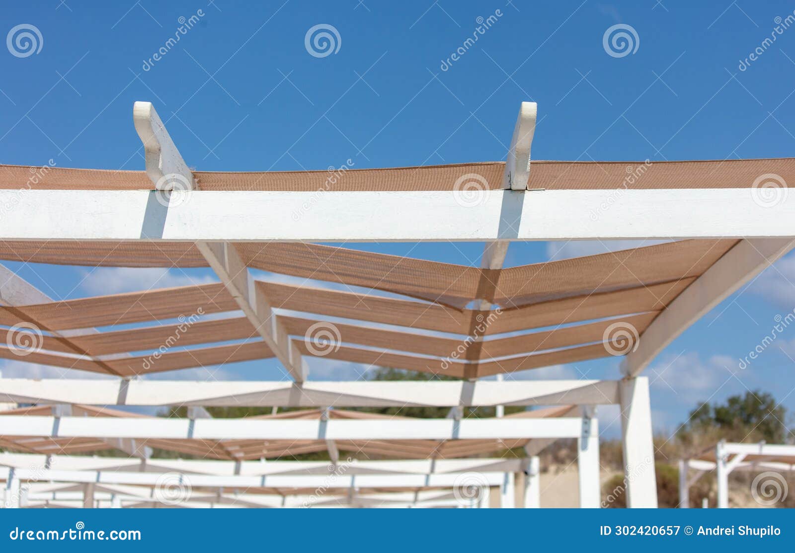 Canopy with White Fabric on the Beach Stock Image - Image of tourism ...