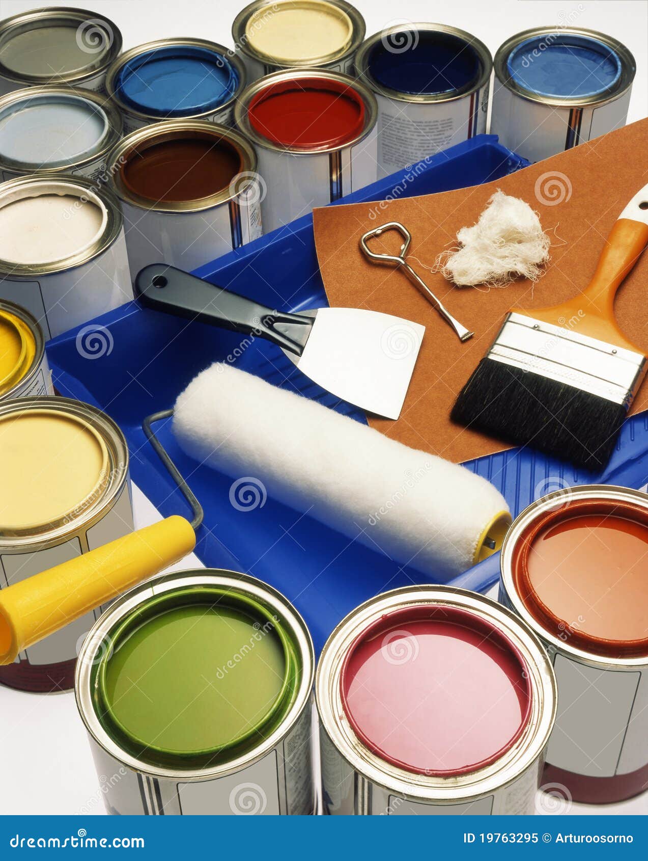 Cans, colors, paint stock image. Image of hardware, interior - 19763295