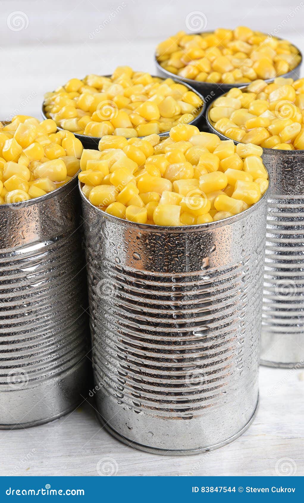 Cans of Corn stock photo. Image of high, cans, closeup - 83847544
