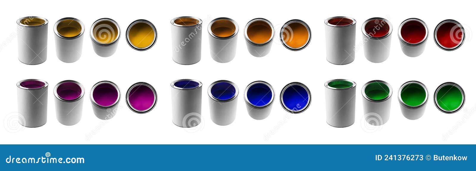 Cans with Different Colors of Paints in Different Angles on a White ...