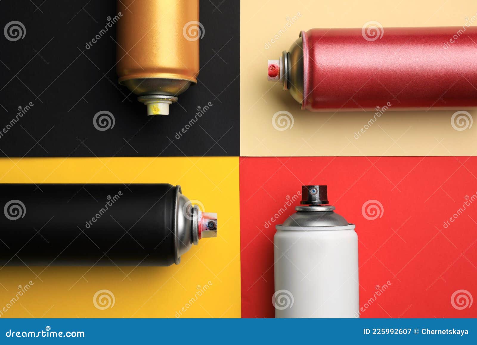 Cans Of Different Graffiti Spray Paints On Color Background Royalty ...