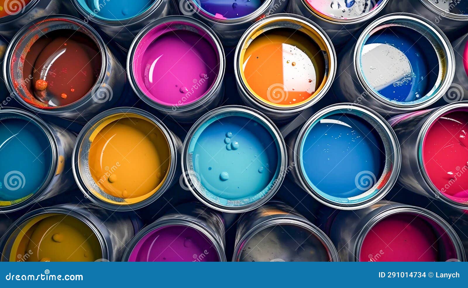 Cans of Paint of Different Colors, Top View. Generative AI Stock ...