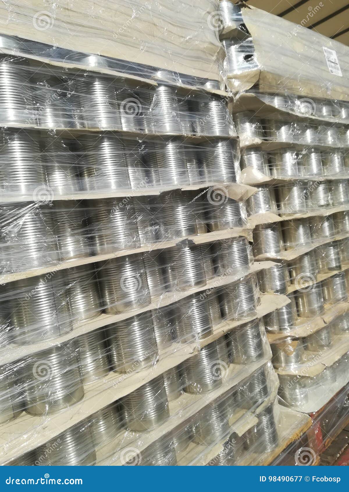 Cans palletized stock image. Image of cans, warehouse - 98490677