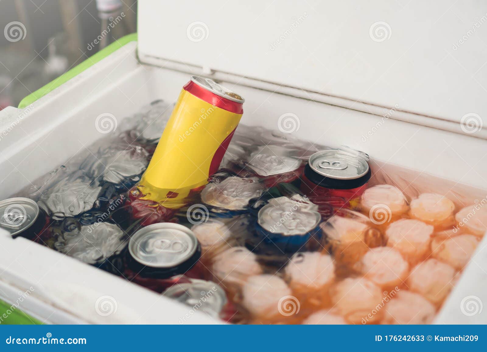 Cans of Soft Drinks in an Ice Box. Stock Image - Image of beer ...