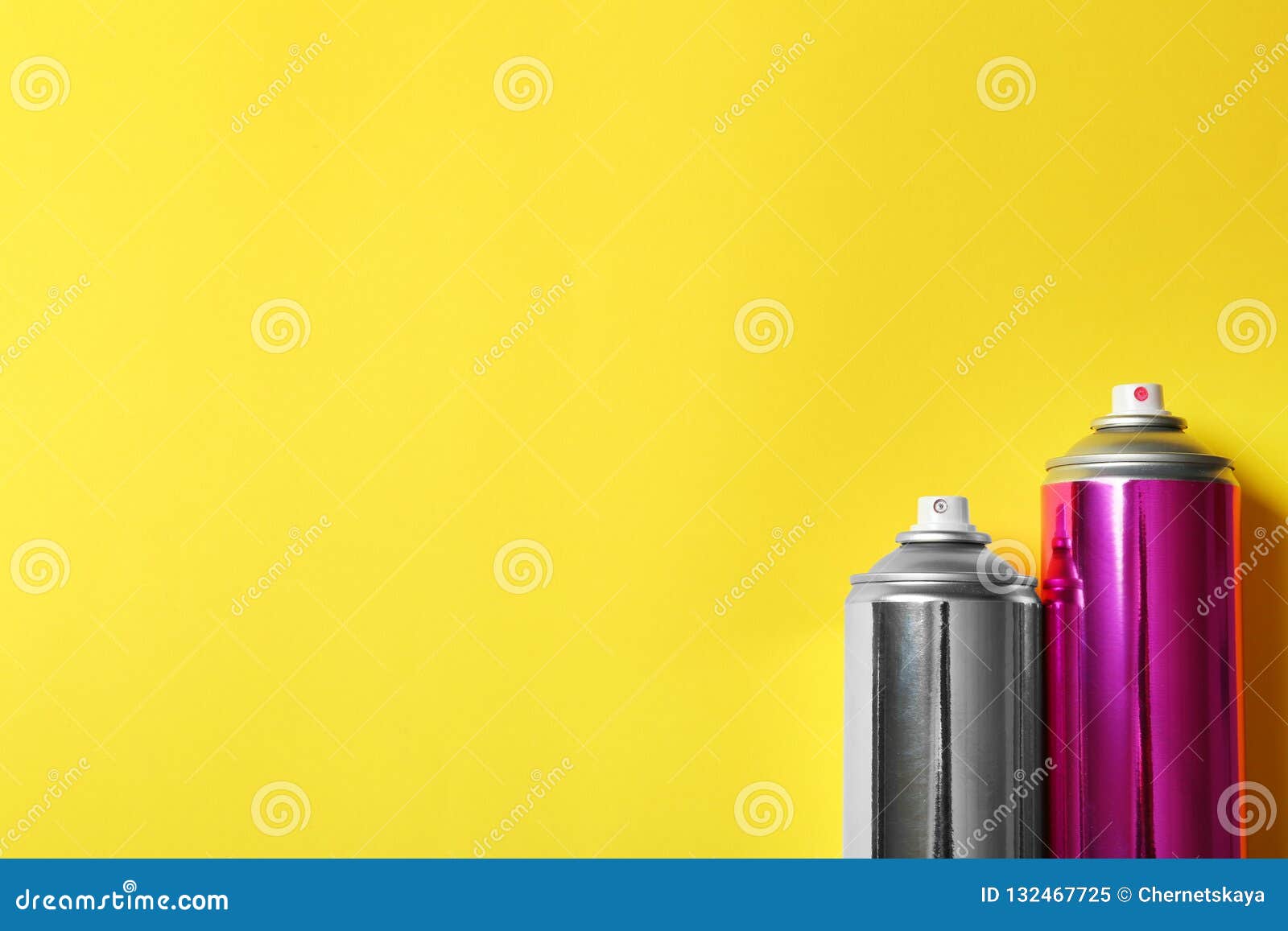 Cans of Spray Paint on Color Background, Flat Lay Stock Image - Image ...