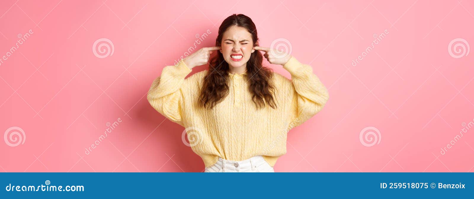 She Cant Stand this Noice. Displeased Annoyed Girl Shuts Her Ears and ... She Cant Stand this Noice. Displeased Annoyed Girl Shuts Her Ears and ...