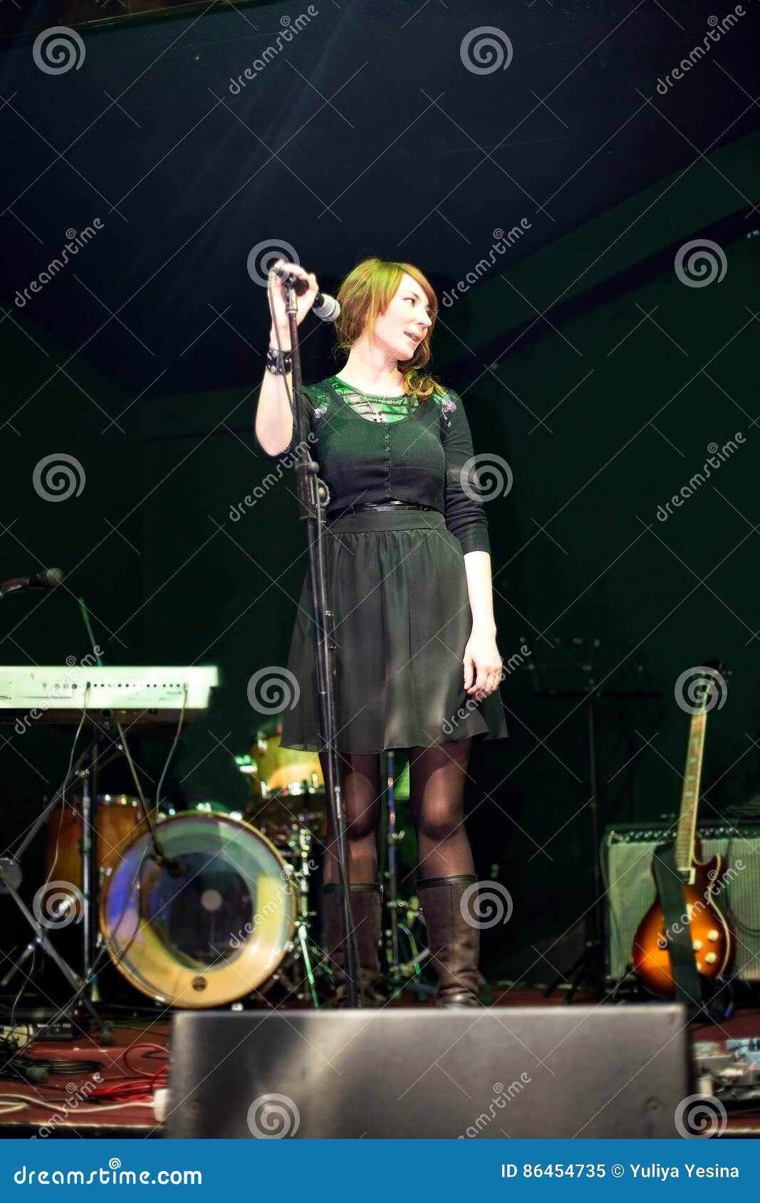 Cantor Moreno Bonito Na Cena Imagem de Stock - Imagem de microfone ...