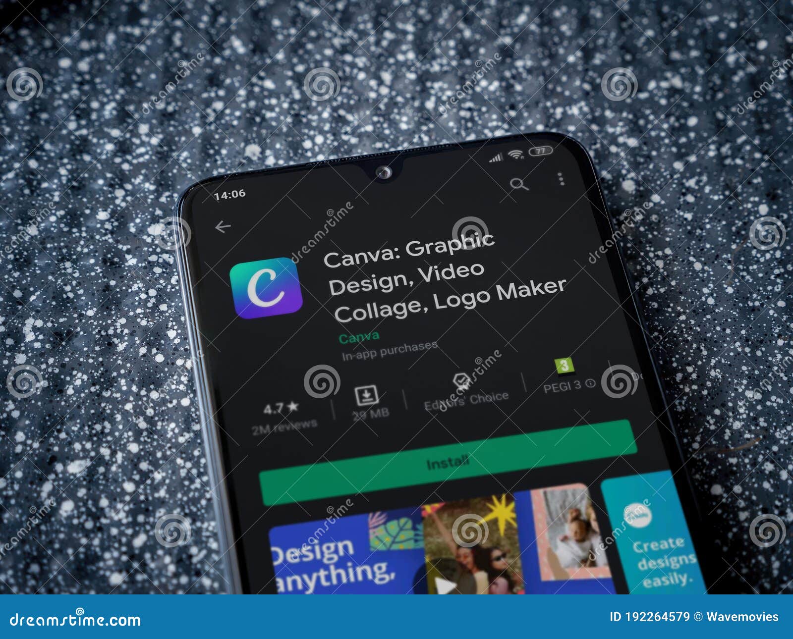 Canva - Graphic Design App Play Store Page on Smartphone on a Metallic ... Canva - Graphic Design App Play Store Page on Smartphone on a Metallic ...