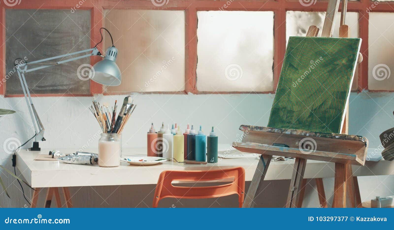 Art Studio with a Process of Painting Stock Image - Image of creation ...