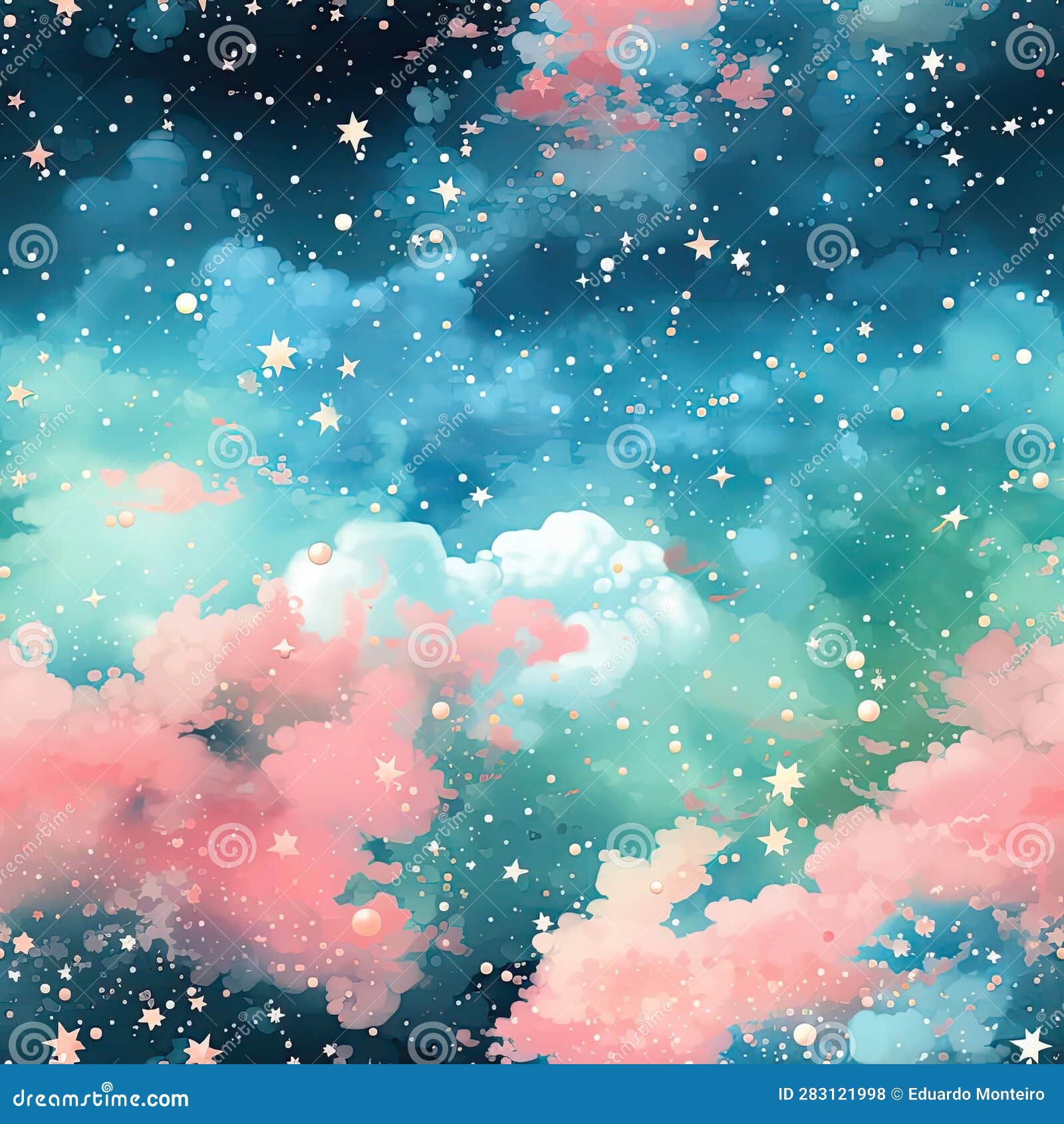 Canvas with Blue and Pink Clouds and Stars in Anime Style (tiled) Stock ...