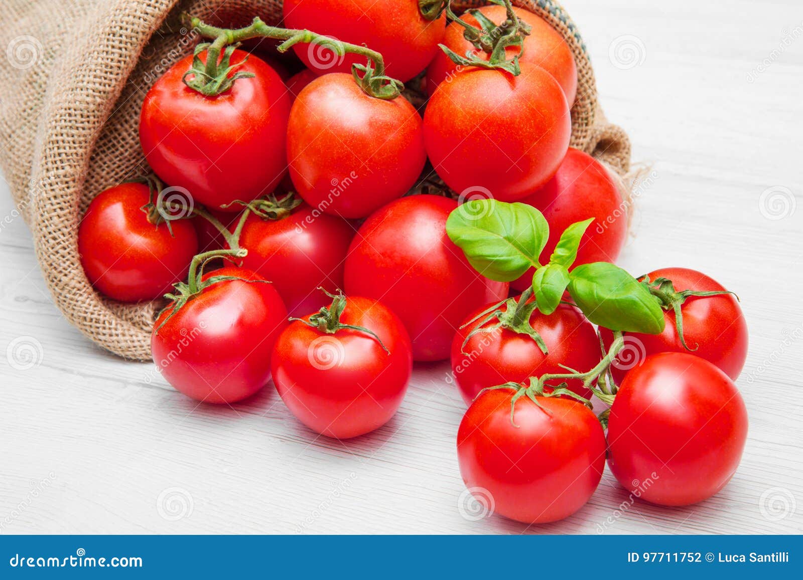 Canvas Sack Full of Red Cherry Tomatoes Stock Photo - Image of wood ...
