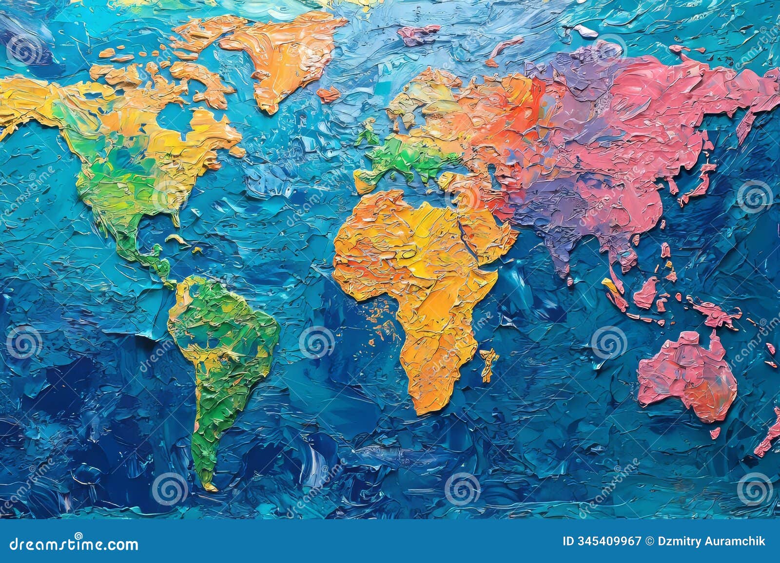 On Canvas, a Textured, Relief-effect World Map is Depicted with a Focus ...