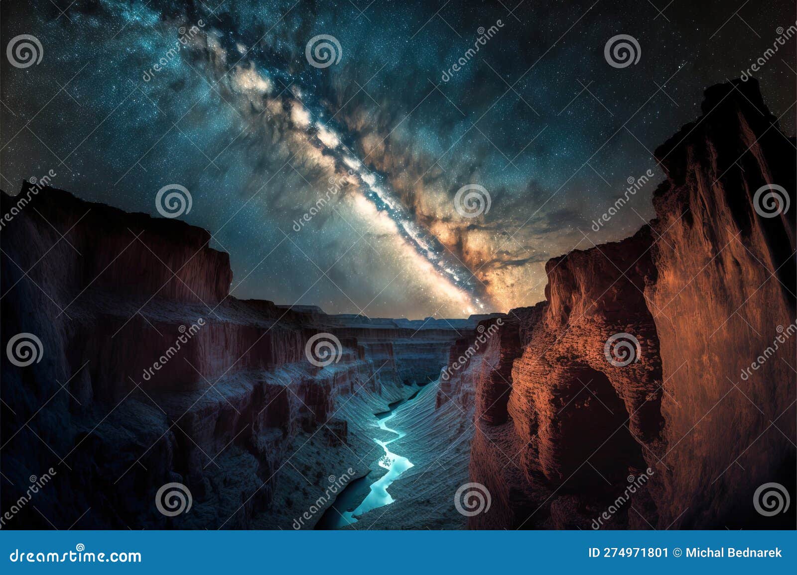 Canyon Landscape At Night With Milky Way Generative Ai Stock