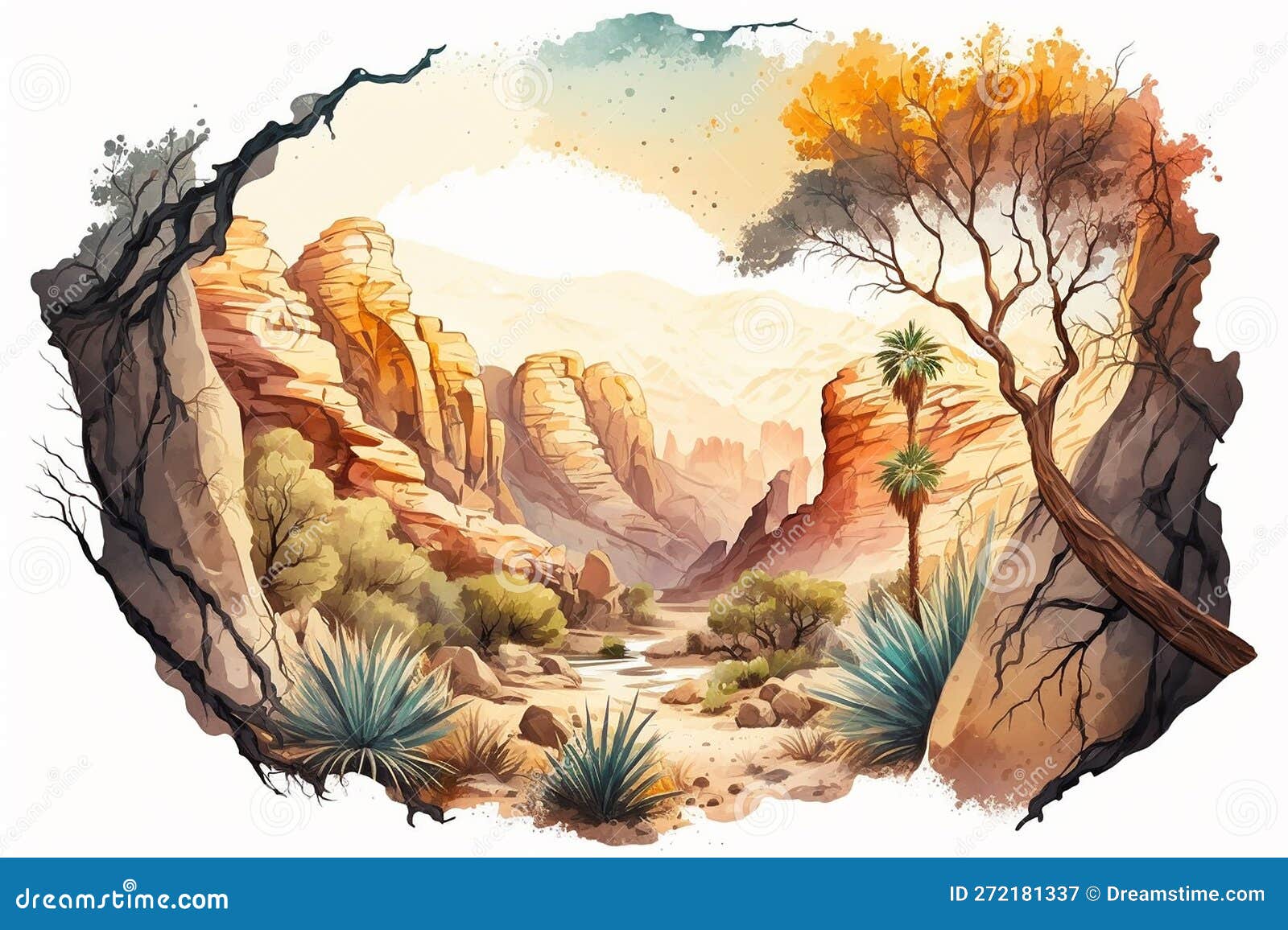 Canyon Landscape At Sunset Nature Scenery Stock Illustration