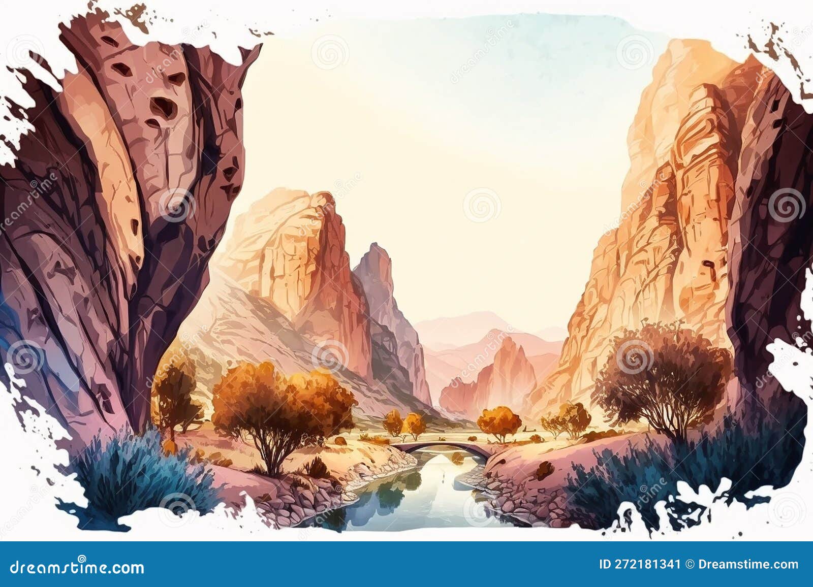 Canyon Landscape At Sunset Nature Scenery Stock Illustration