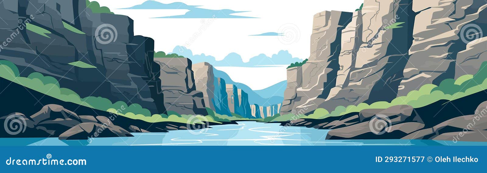 A Canyon with a River Vector Simple 3d Smooth Cut Isolated Illustration ...
