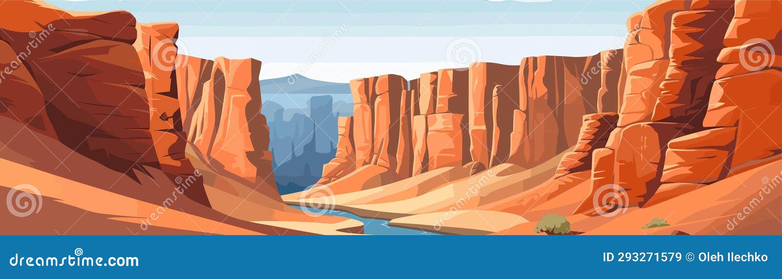 A Canyon with a River Vector Simple 3d Smooth Cut Isolated Illustration ...
