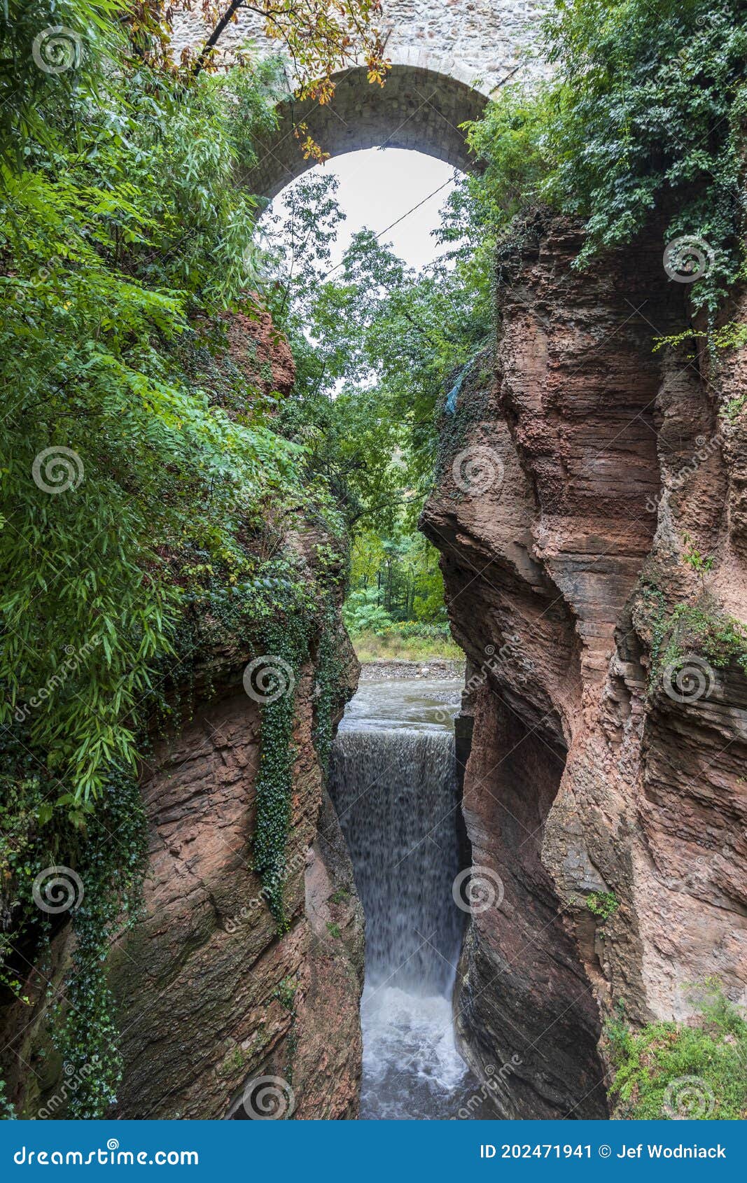 Canyon and Waterfall at Orrido Di Bellano in Italy. Stock Image - Image ...