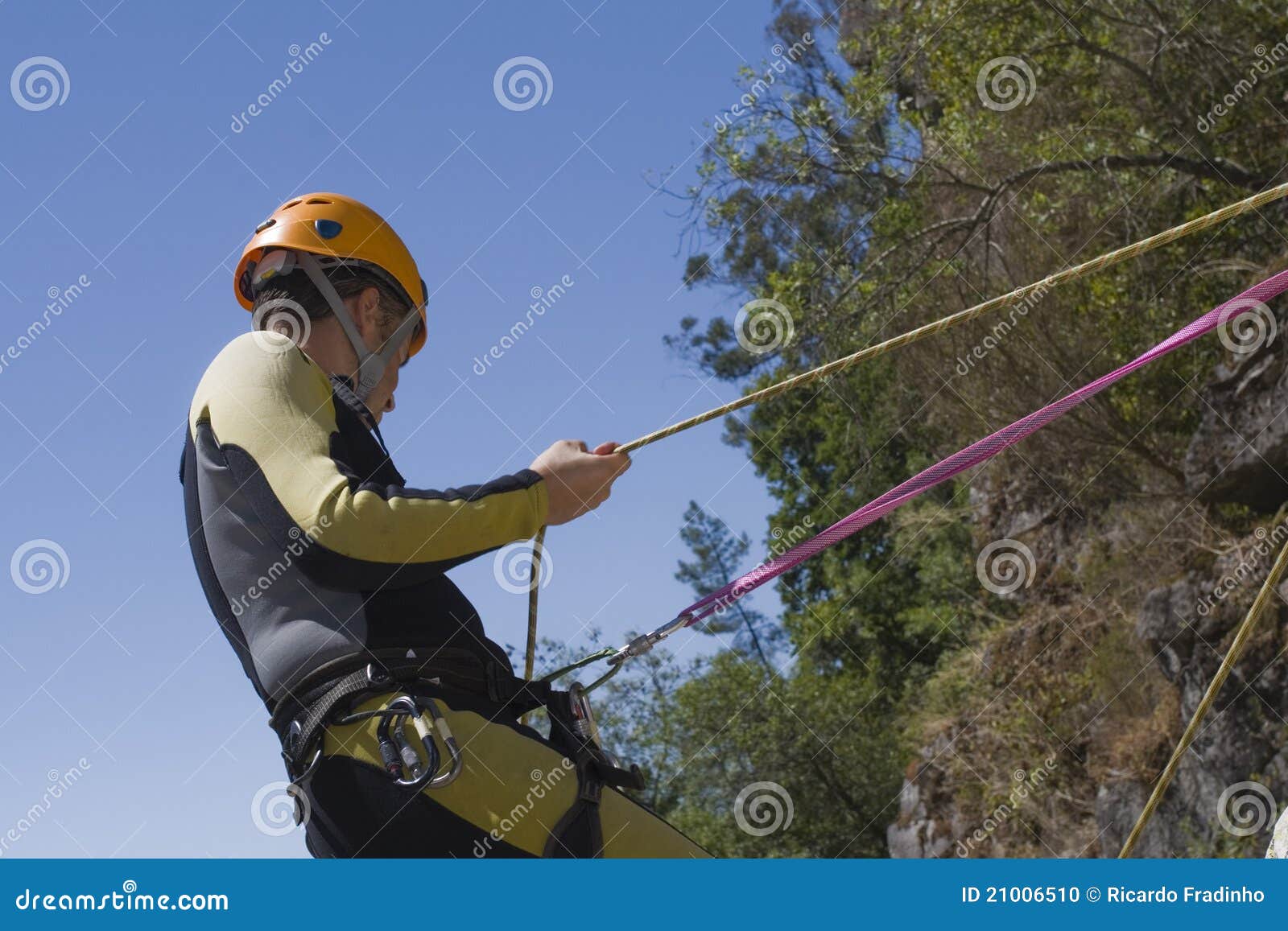 Canyoning Men Hold the Rope Stock Photo - Image of extreme, climbing ...