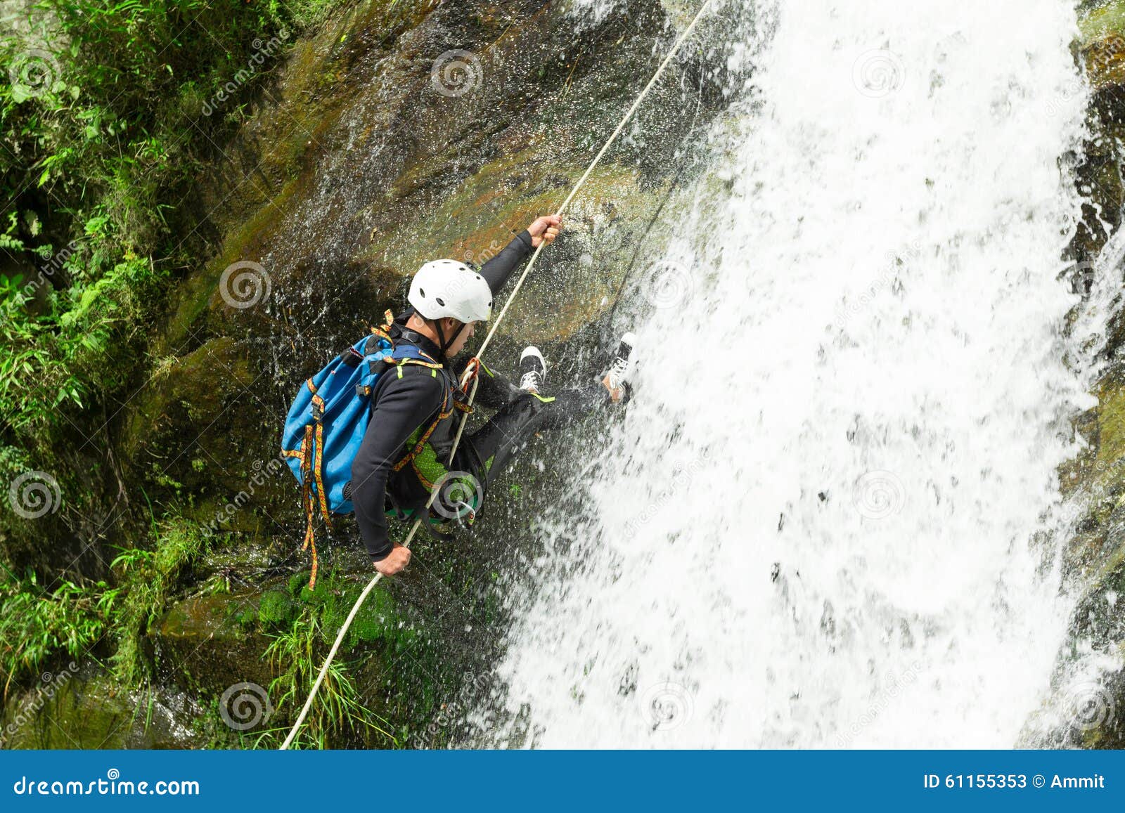 Canyoning Waterfall Descent Stock Image - Image of instructor, rock ...