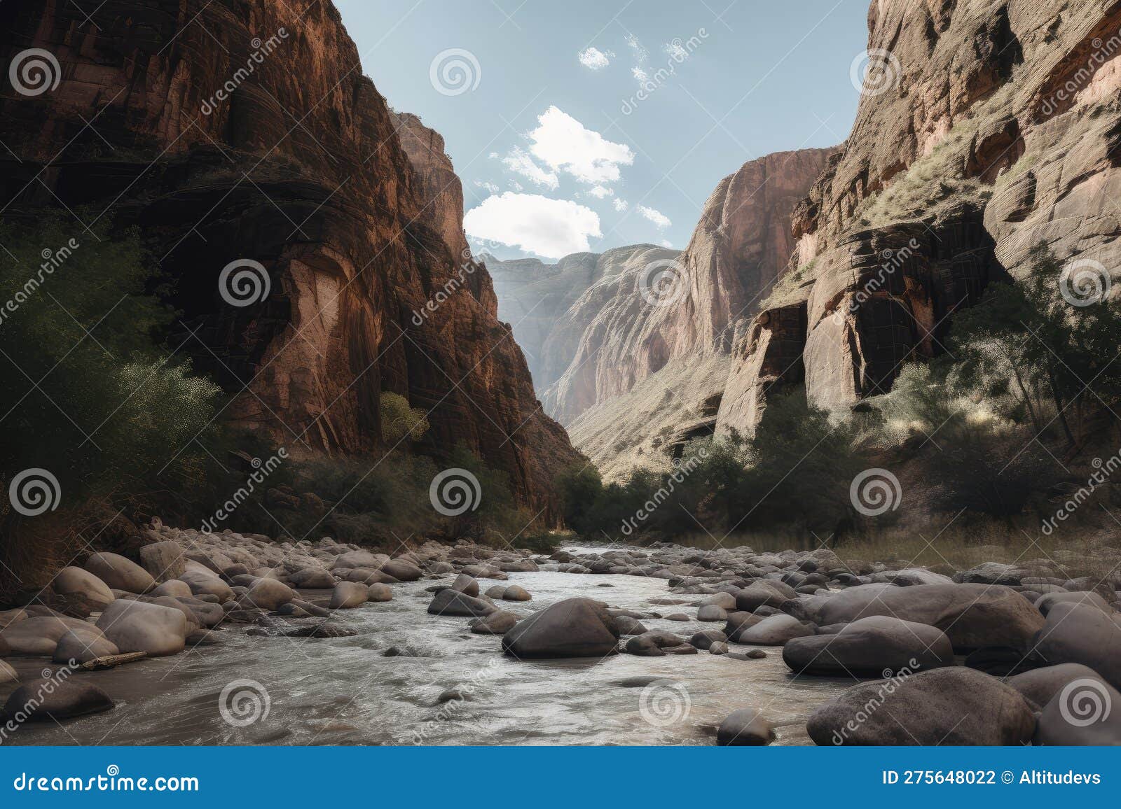 Canyons with Rushing Water and Towering Cliffs in the Distance Stock ...