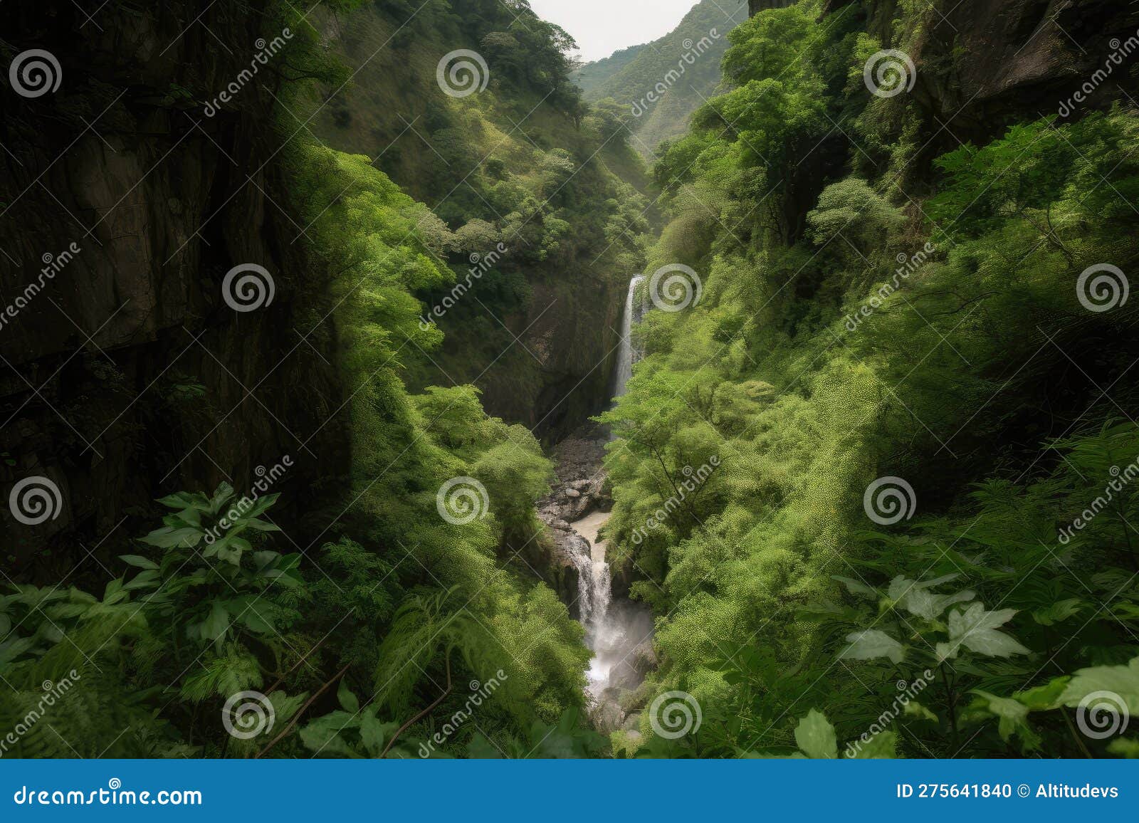 Canyons with Rushing Waterfalls and Lush Greenery Stock Photo - Image ...