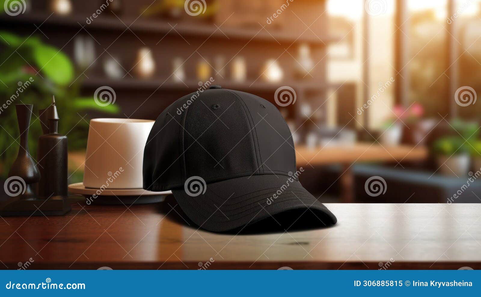 Cap with Blank Front, Realistic on a Mockup Template in a Table Stock Image - Image of clean ...